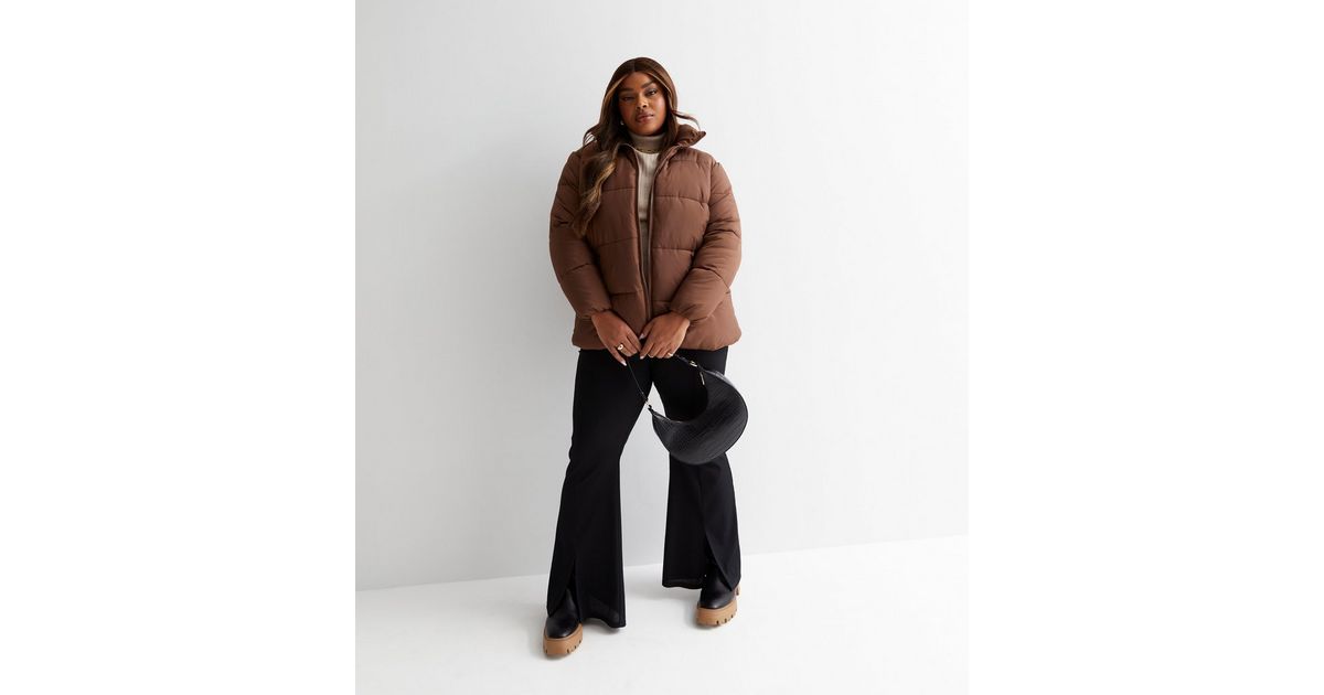 Curves Dark Brown Boxy Puffer Jacket | New Look