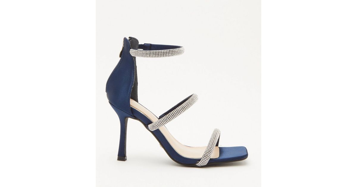 QUIZ Navy Diamanté Strappy Stiletto Heel Sandals | New Look