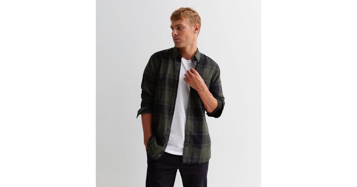 Only & Sons Dark Green Check Long Sleeve Shirt | New Look