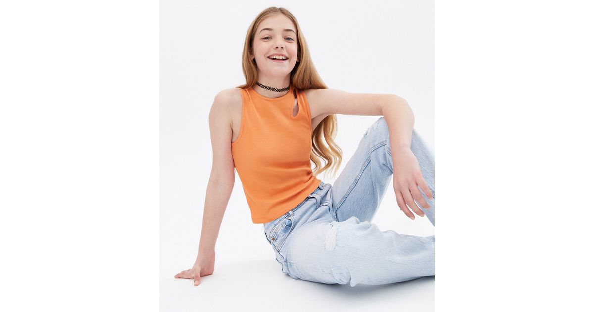 Girls Bright Orange Cut Out Shoulder Racer Vest | New Look