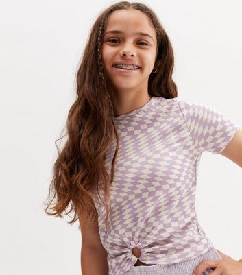 Girls Lilac Checkerboard Ring Top | New Look