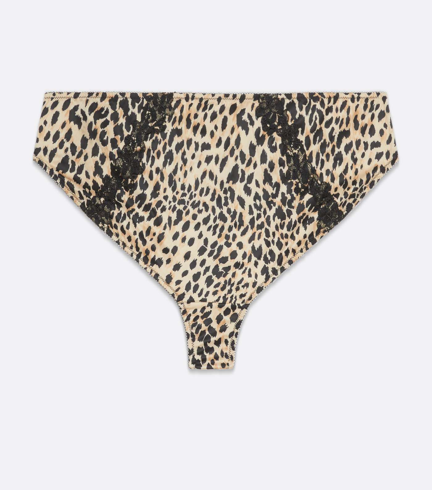 Curves Brown Leopard Print Satin Lace Trim Thong New Look