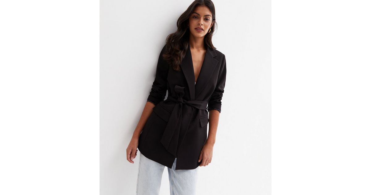 Black Long Sleeve Belted Blazer | New Look