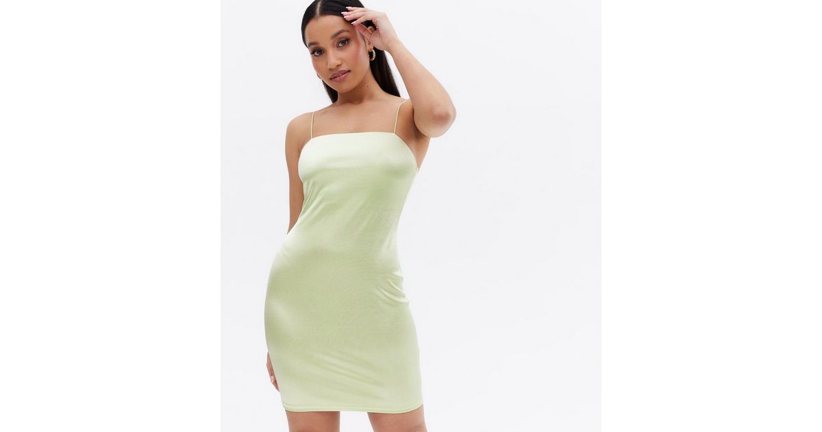 Petite Light Green Strappy Bodycon Mini Slip Dress | New Look
