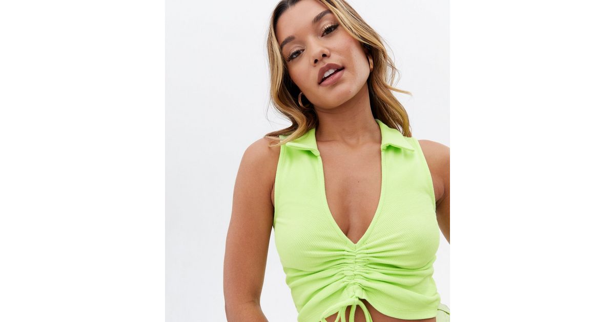 Light Green Ruched Front Collared Vest | New Look