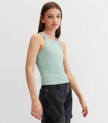 Girls Light Green Ribbed Racer Vest | New Look