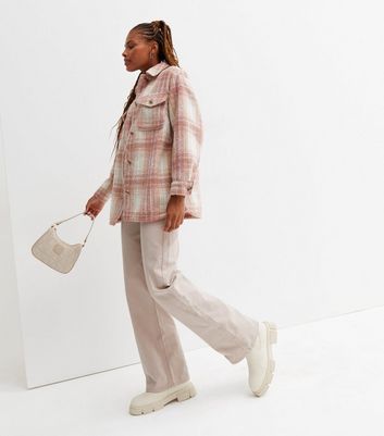 Pink Check Double Pocket Shacket | New Look