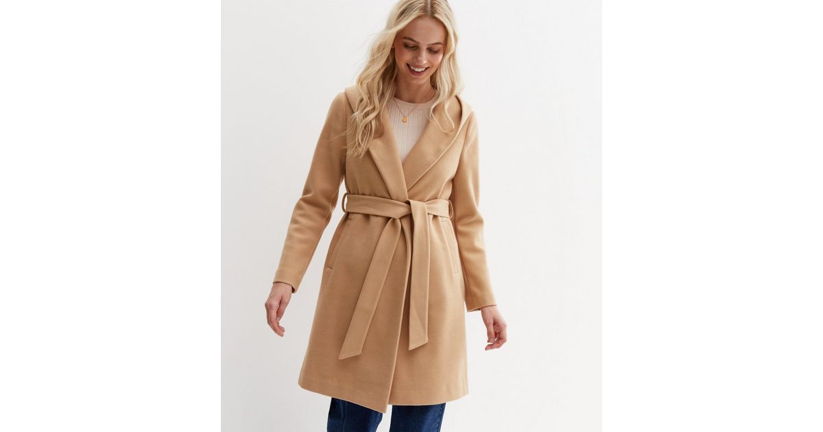 Camel Unlined Belted Hooded Coat | New Look