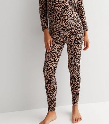 Maternity Brown Soft Touch Legging Pyjama Set with Leopard Print | New Look