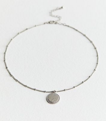 Silver Textured Circle Pendant Necklace | New Look