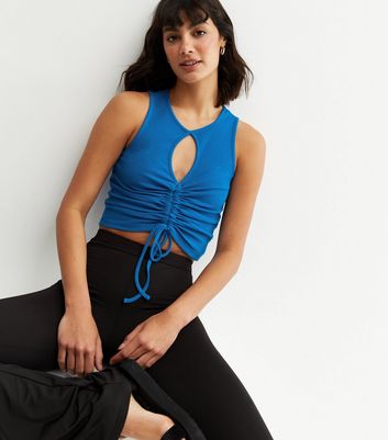 Bright Blue Cut Out Ruched Crop Top | New Look