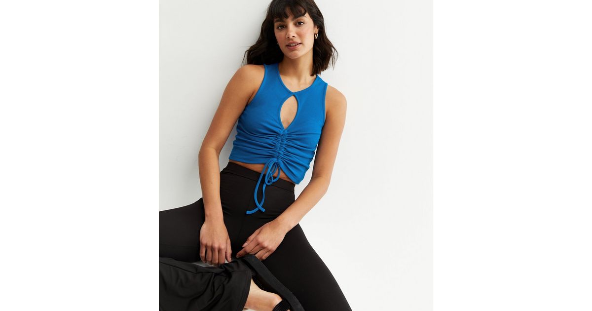 Bright Blue Cut Out Ruched Crop Top | New Look