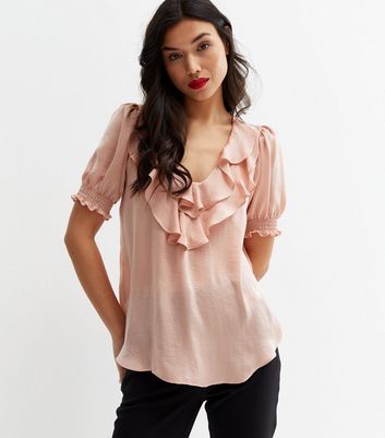 Pale Pink Satin Ruffle Blouse | New Look