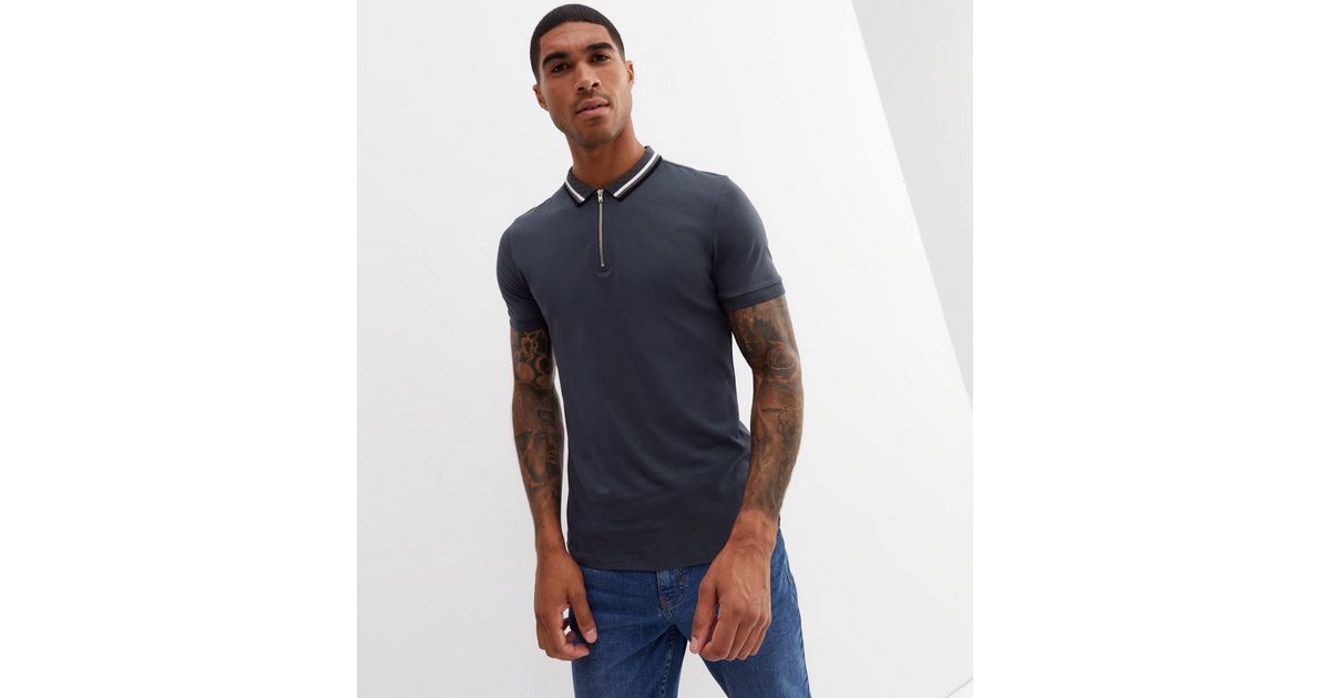 Dark Grey Jacquard Polo Shirt | New Look