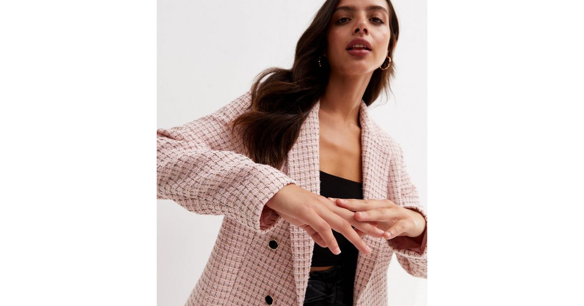 Pink Bouclé Check Blazer | New Look