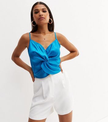 Bright Blue Satin Knot Front Cami | New Look