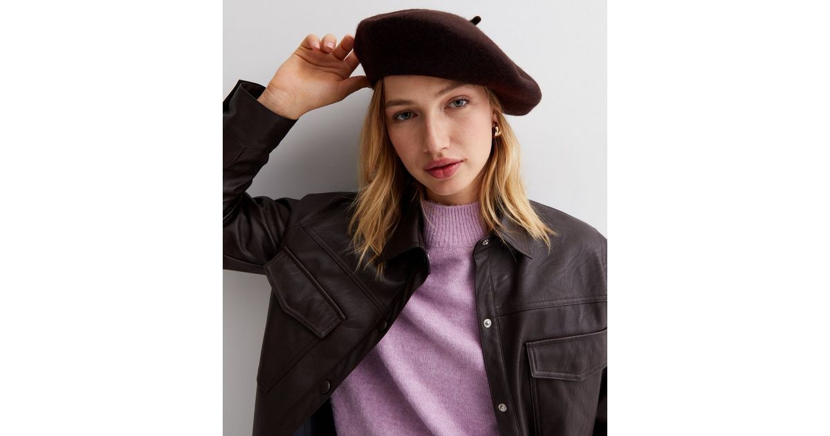 Dark Brown Wool Blend Beret | New Look
