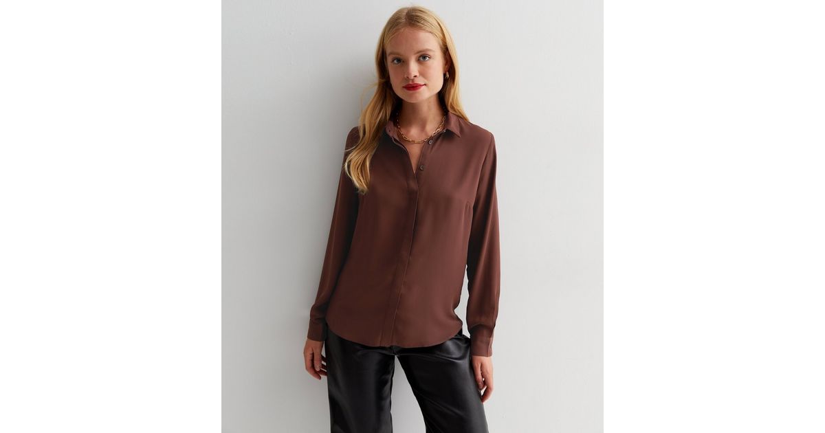 Dark Brown Long Sleeve Shirt | New Look