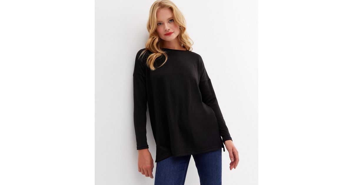 Black Fine Knit Long Sleeve Top | New Look