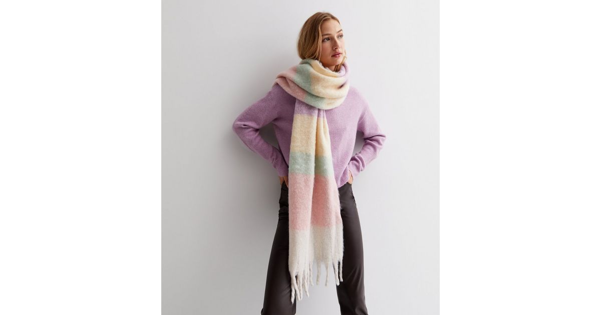 Off White Stripe Brushed Tassel Trim Scarf New Look