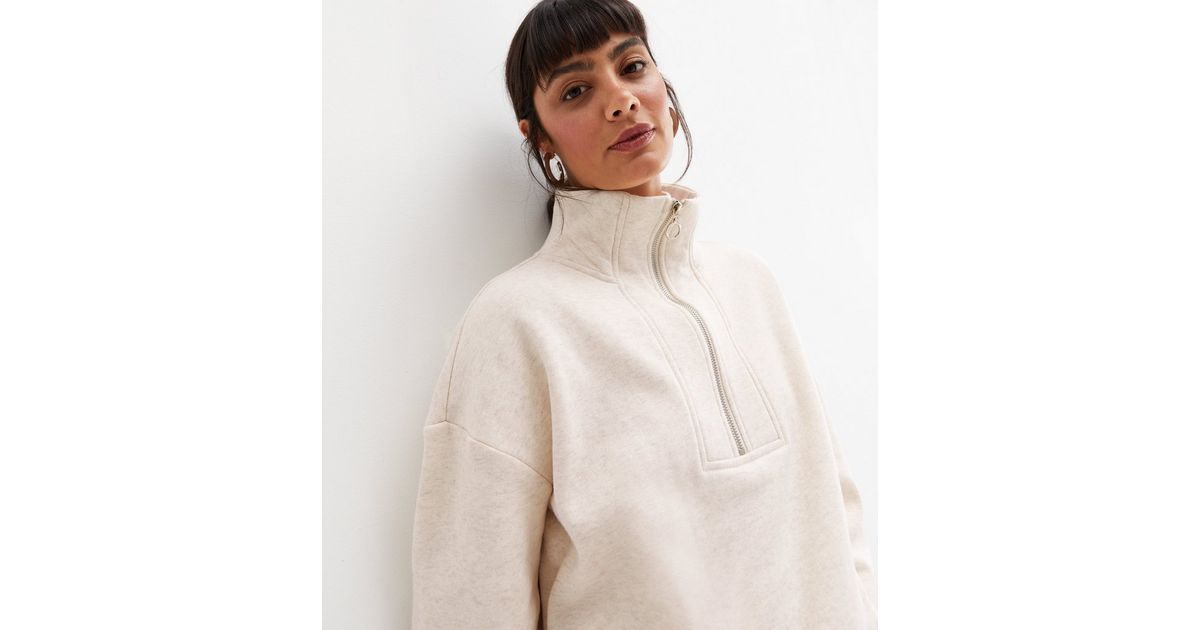 Cream 1/2 Zip High Neck Sweatshirt | New Look