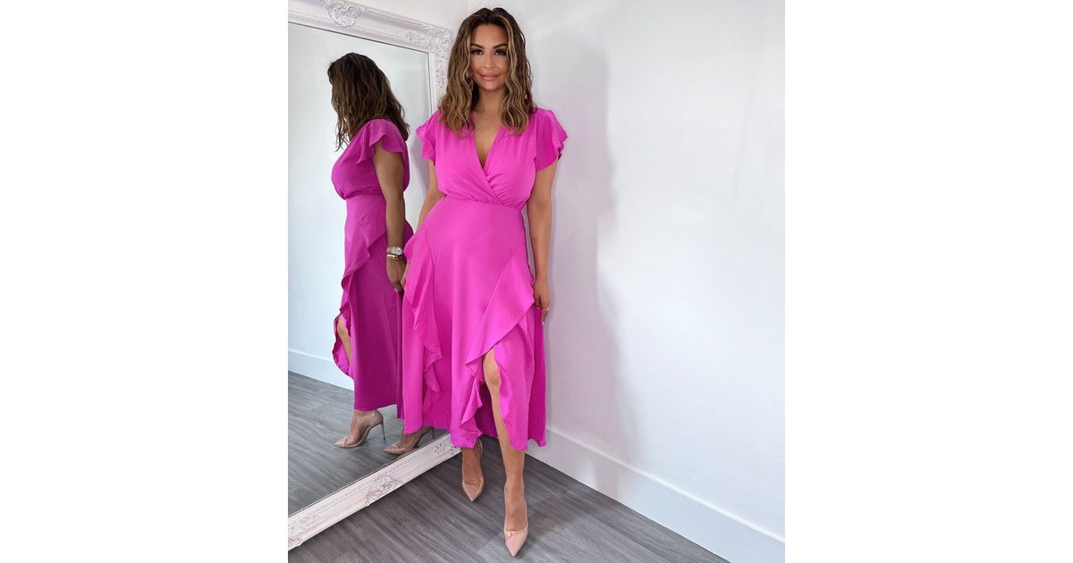 AX Paris Bright Pink Split Wrap Midi Dress | New Look
