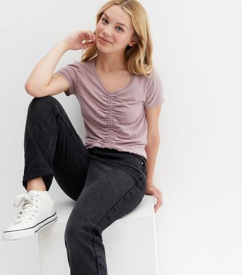 Girls Lilac Ribbed Ruched Frill Hem Top | New Look