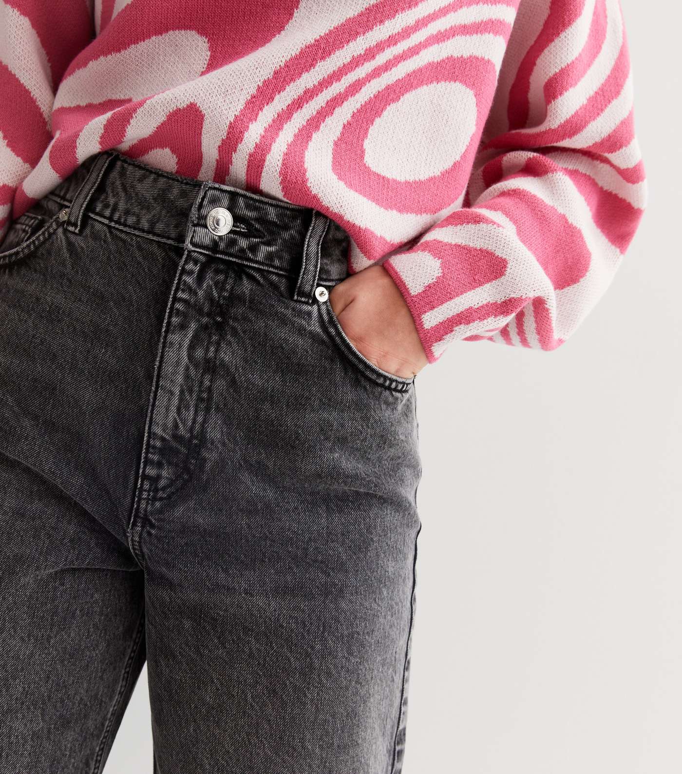Girls Dark Grey Ripped High Waist Adalae Wide Leg Jeans New Look
