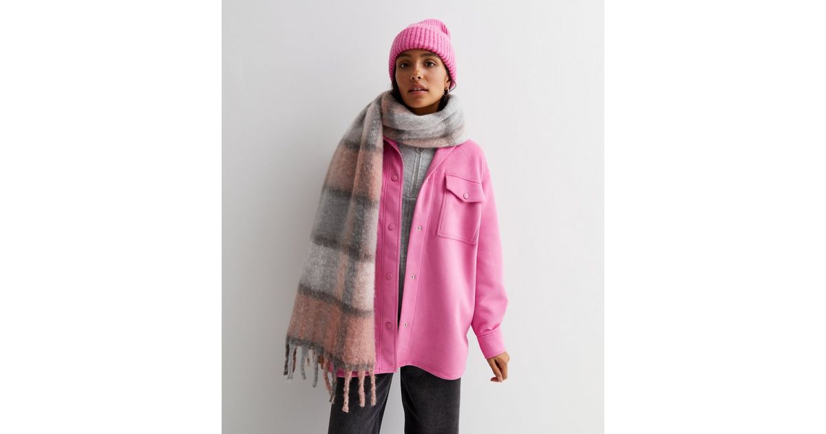 Pink Check Brushed Tassel Scarf | New Look