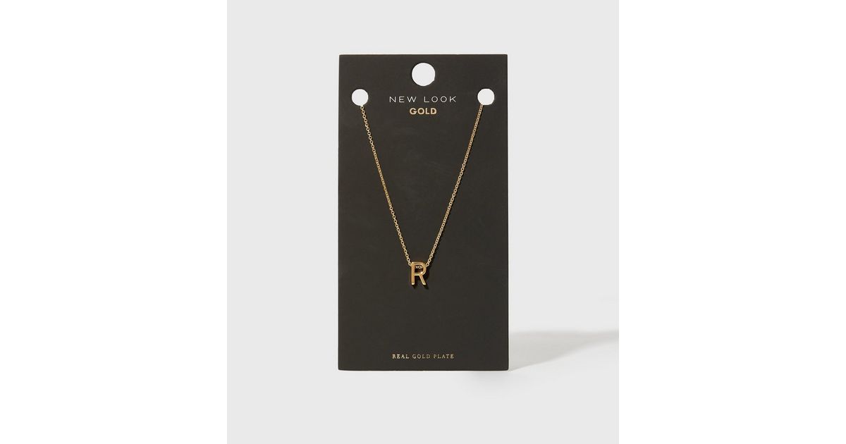 Real Gold Plated R Initial Pendant Necklace | New Look