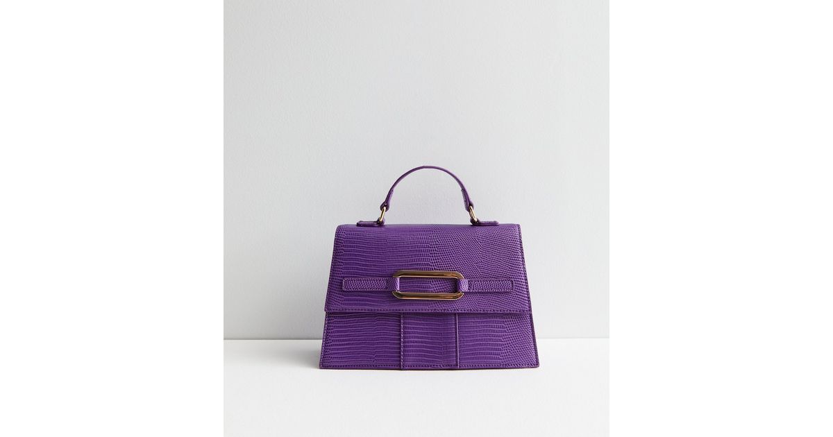 Purple Faux Croc Metal Front Cross Body Bag | New Look