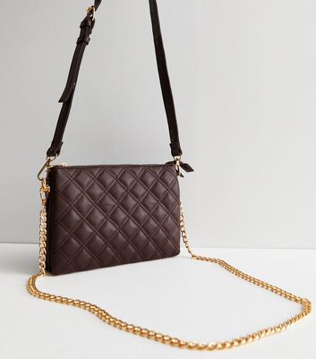 Dark Brown Quilted Chain Cross Body Bag | New Look