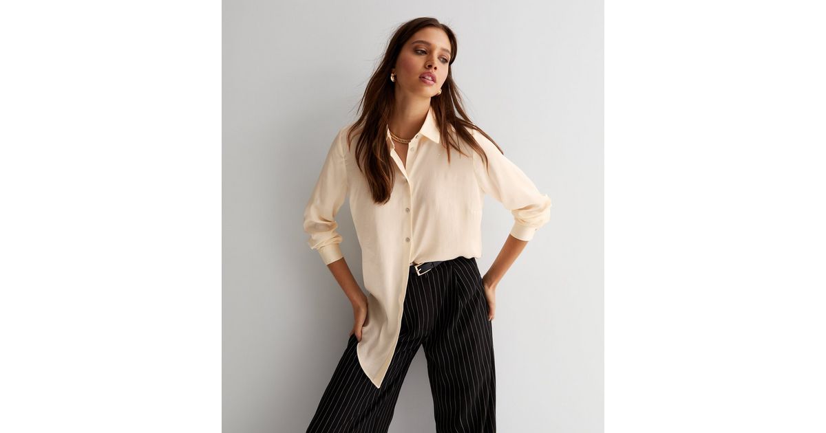 Off White Satin Long Sleeve Shirt | New Look