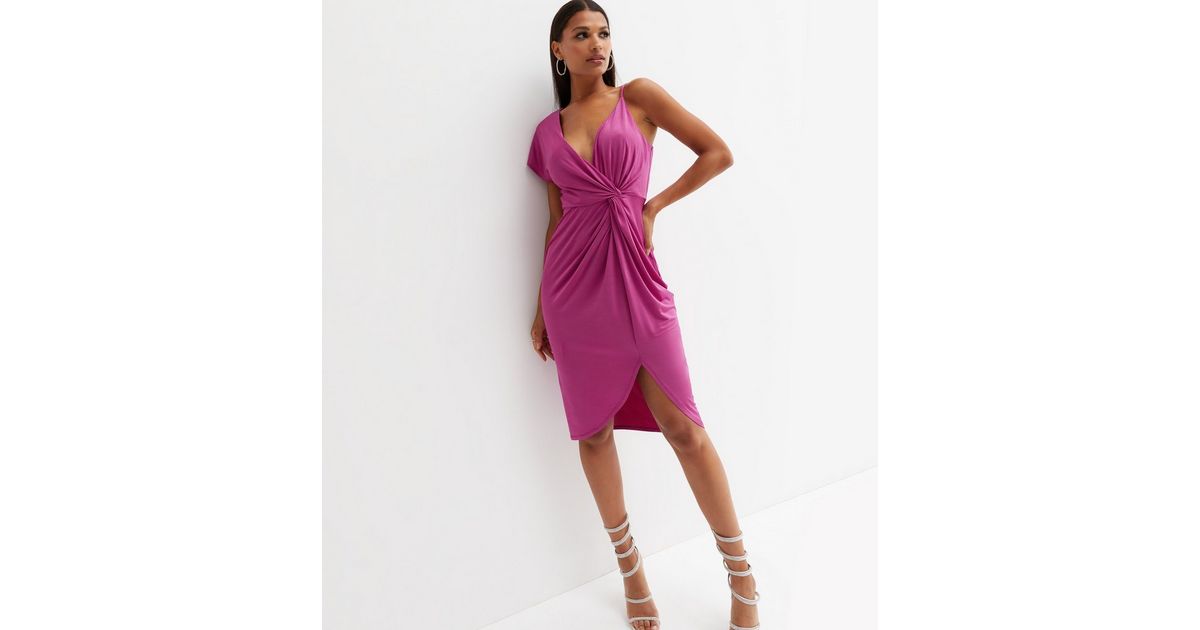 Purple Slinky One Sleeve Twist Side Midi Dress | New Look