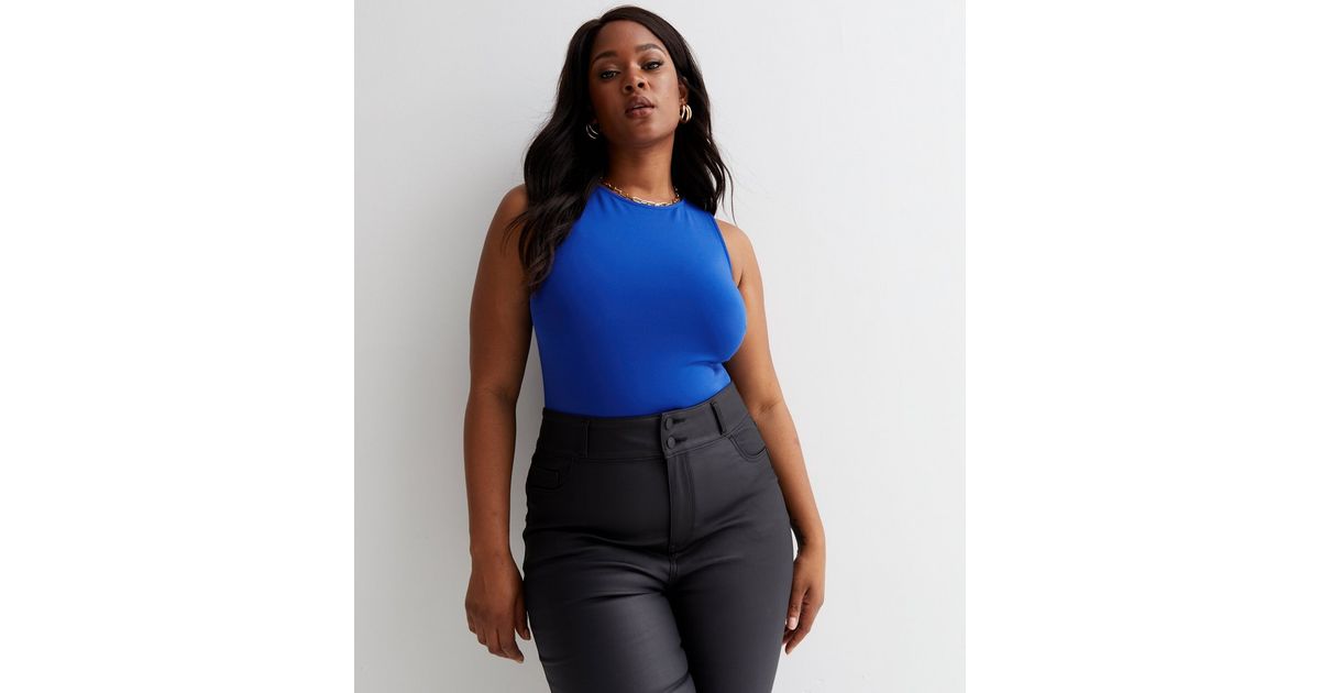 Curves Bright Blue Slinky Racer Bodysuit | New Look