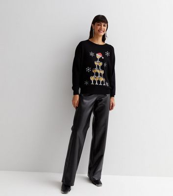 Blue Vanilla Black Sequin Glass Christmas Tree Jumper | New Look