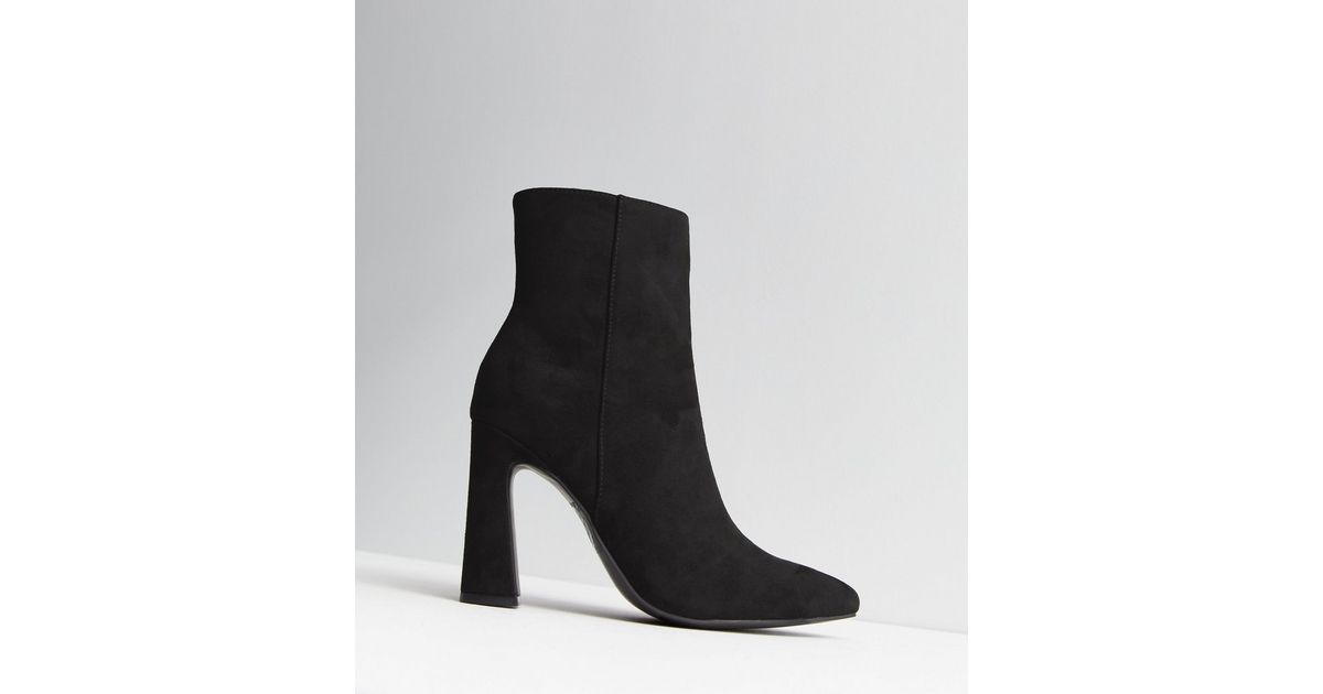Black Suedette Flared Heel Ankle Boots | New Look