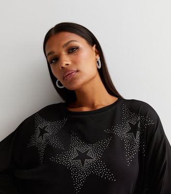 Black Star Print Bat Wing Top | New Look