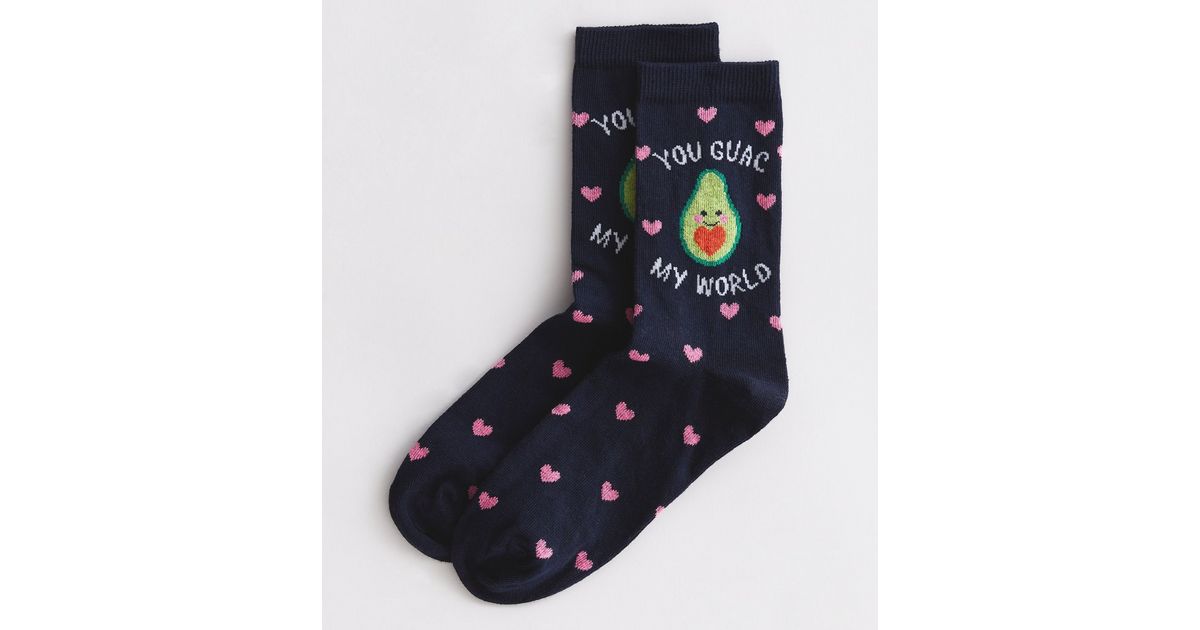 Navy Avocado Heart Logo Socks | New Look