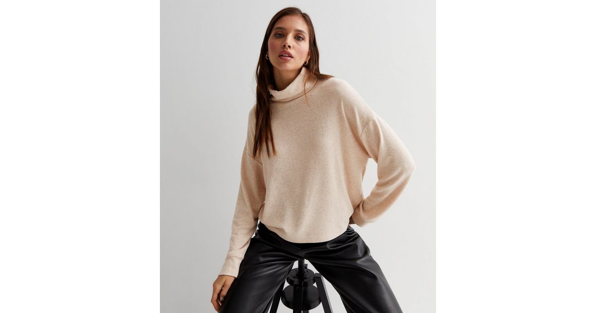 Cream Brushed Knit Roll Neck Boxy Top | New Look