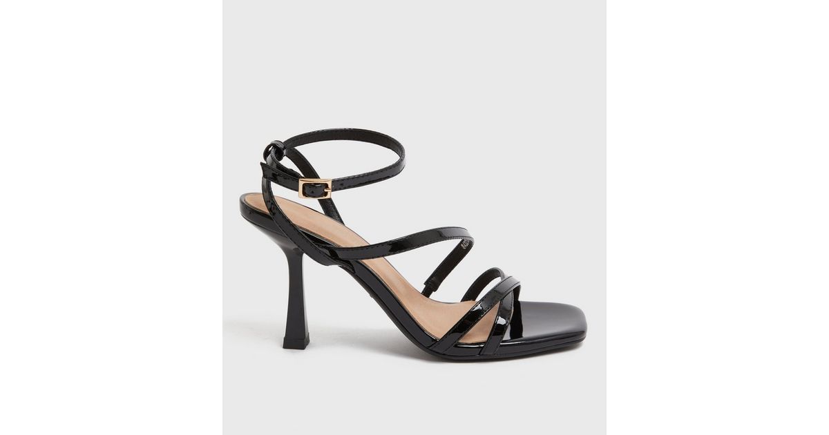 Black Patent Stiletto Heel Strappy Sandals | New Look