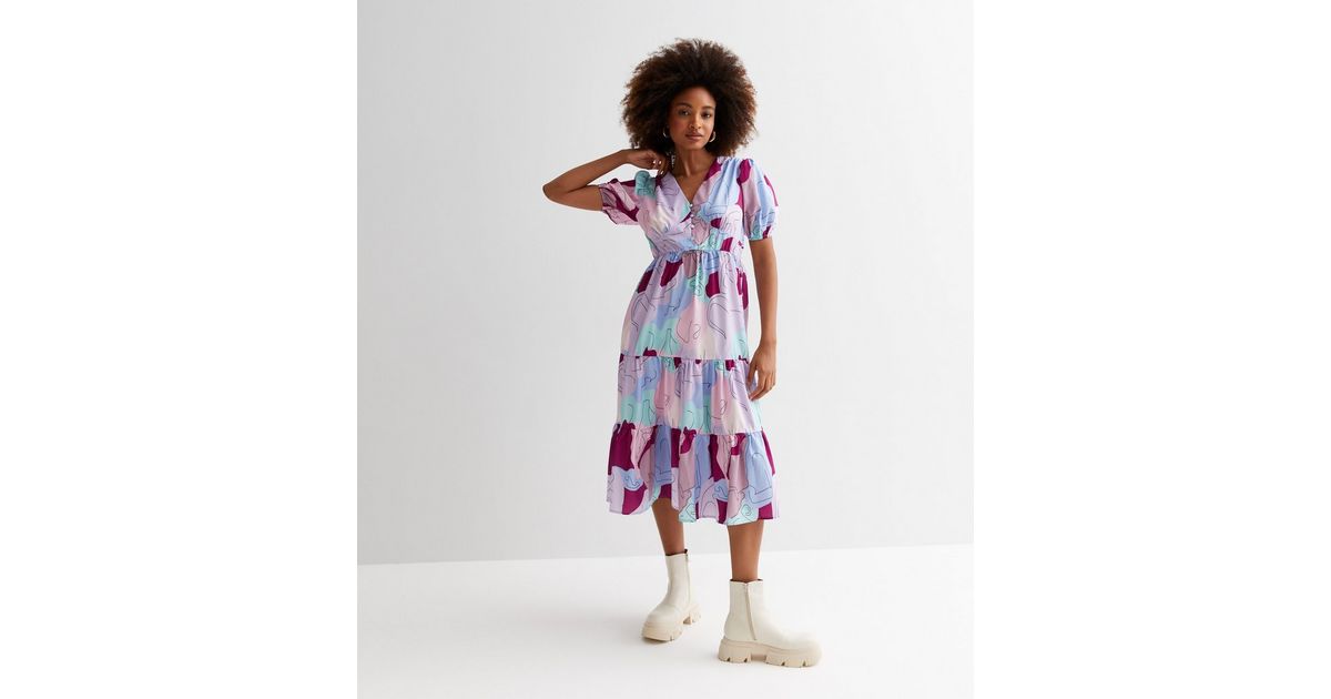 Gini London Purple Leopard Print Ruched Split Midi Dress | New Look