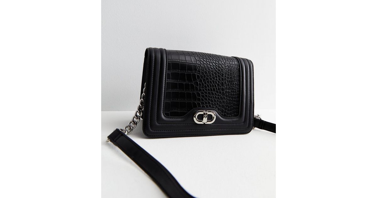 Black Faux Croc Cross Body Bag | New Look