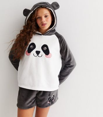 Girls Light Grey Fleece Shorts Pyjama Set with Panda Logo | New Look