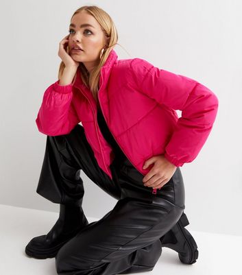 Cameo Rose Bright Pink Boxy Puffer Crop Jacket | New Look