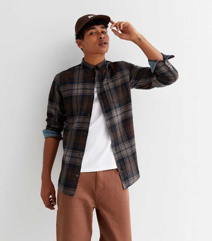 Jack u0026 Jones Dark Grey Check Long Sleeve Shirt | New Look