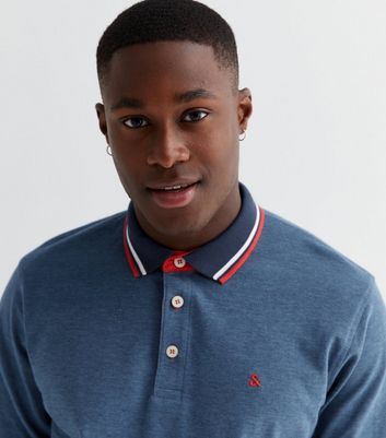 Jack & Jones Blue Stripe Long Sleeve Polo Top | New Look