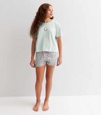 Girls Mint Green Short Pyjama Set with Penguin Print | New Look