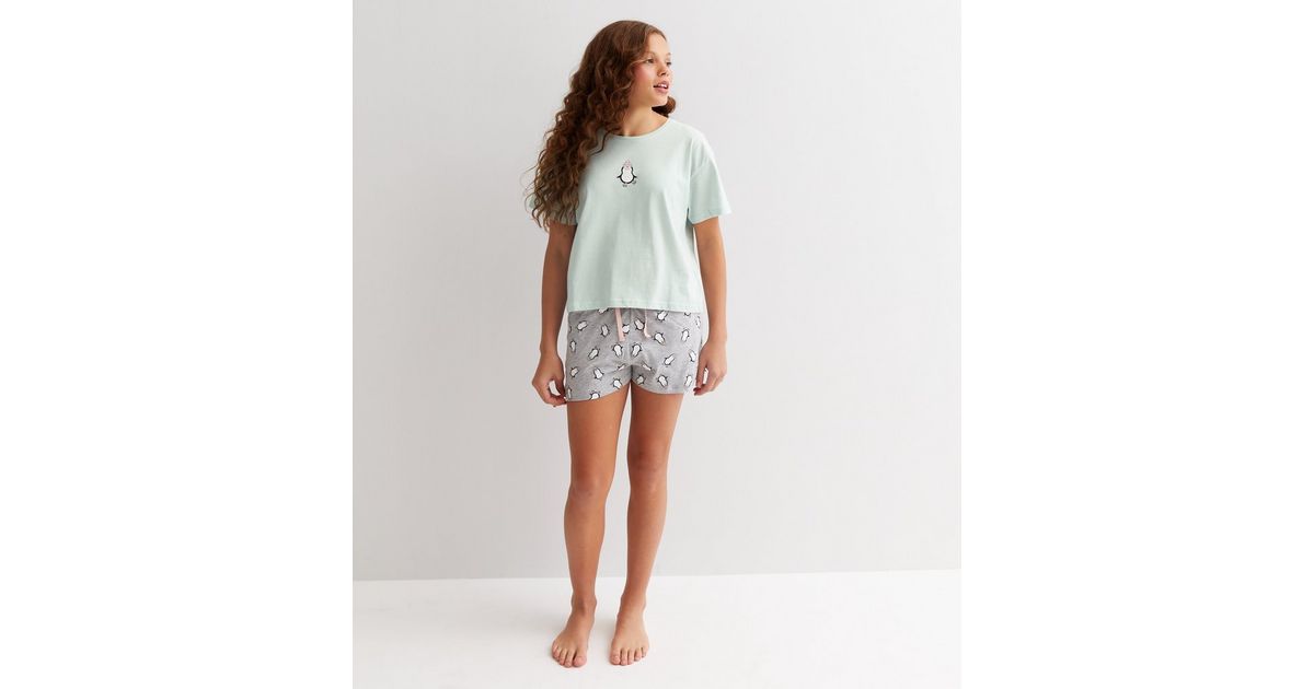 Girls Mint Green Short Pyjama Set with Penguin Print | New Look