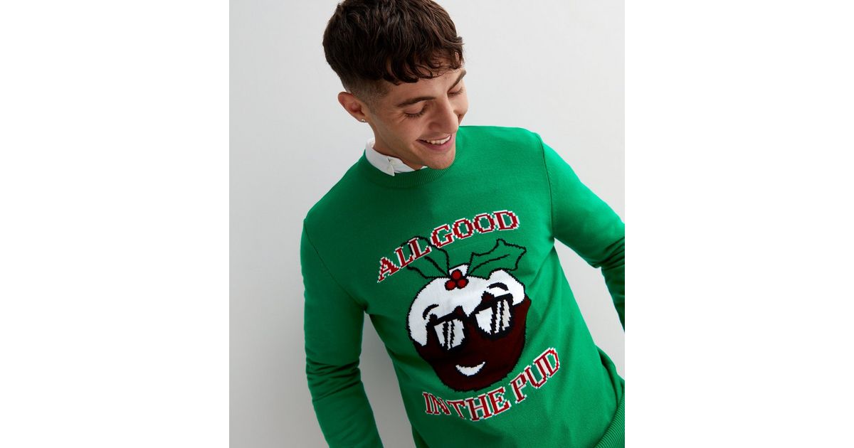 Green Christmas Pudding Logo Jumper | New Look